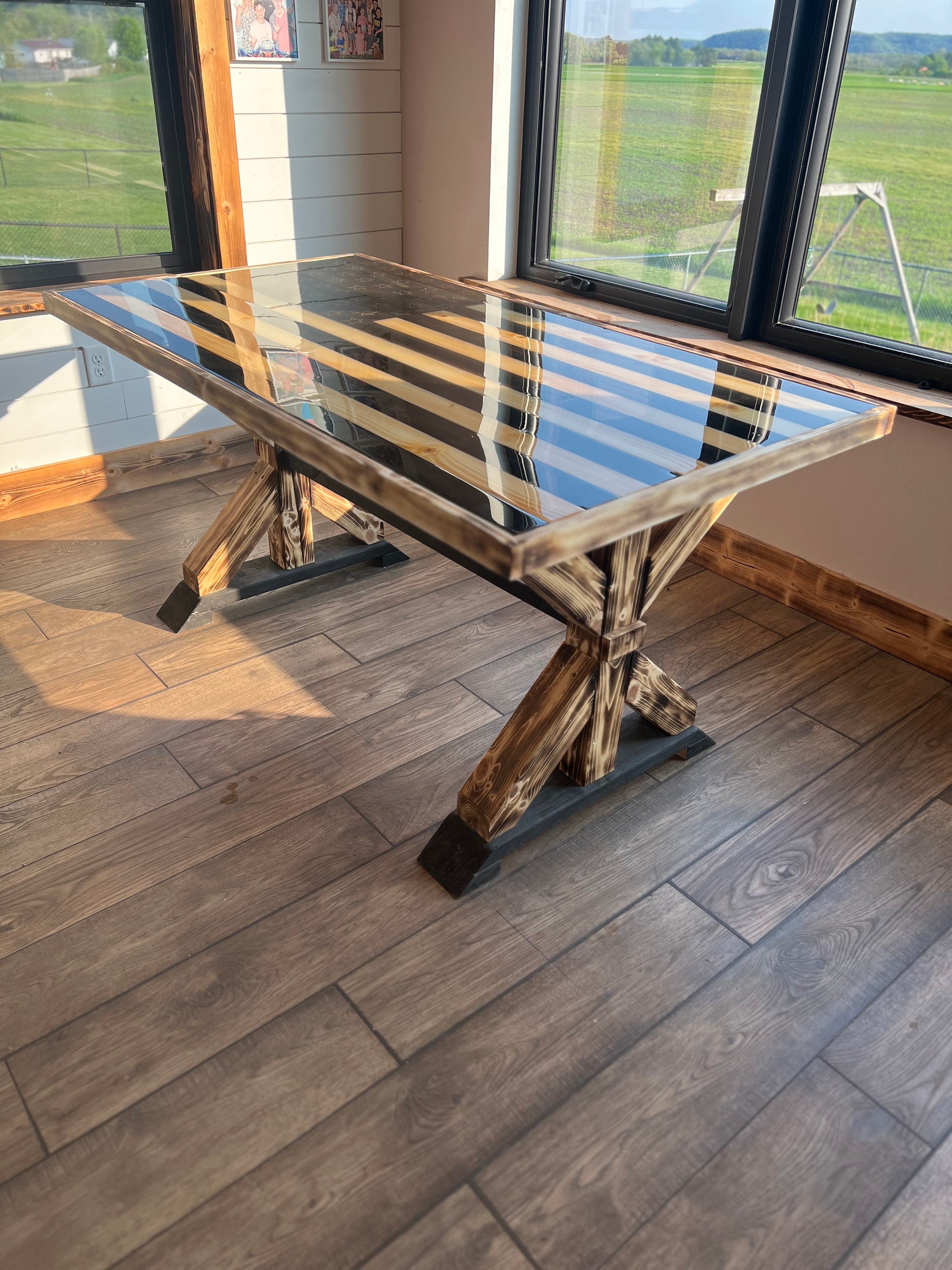 American Flag Table Rustic Epoxy Farmhouse Table for Farm American Flag ...