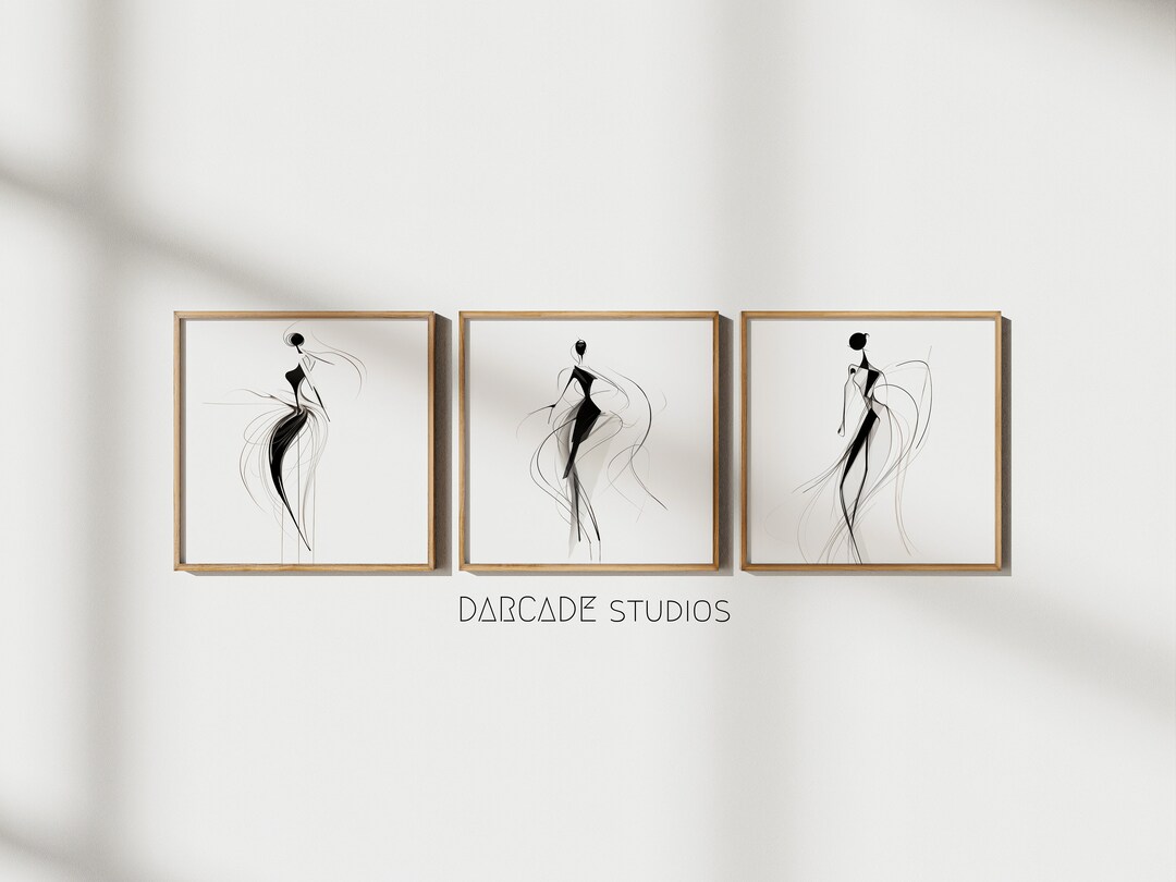 Abstract Minimal Female Figure Fine Line Ink Sketch (bundle of 3 ...