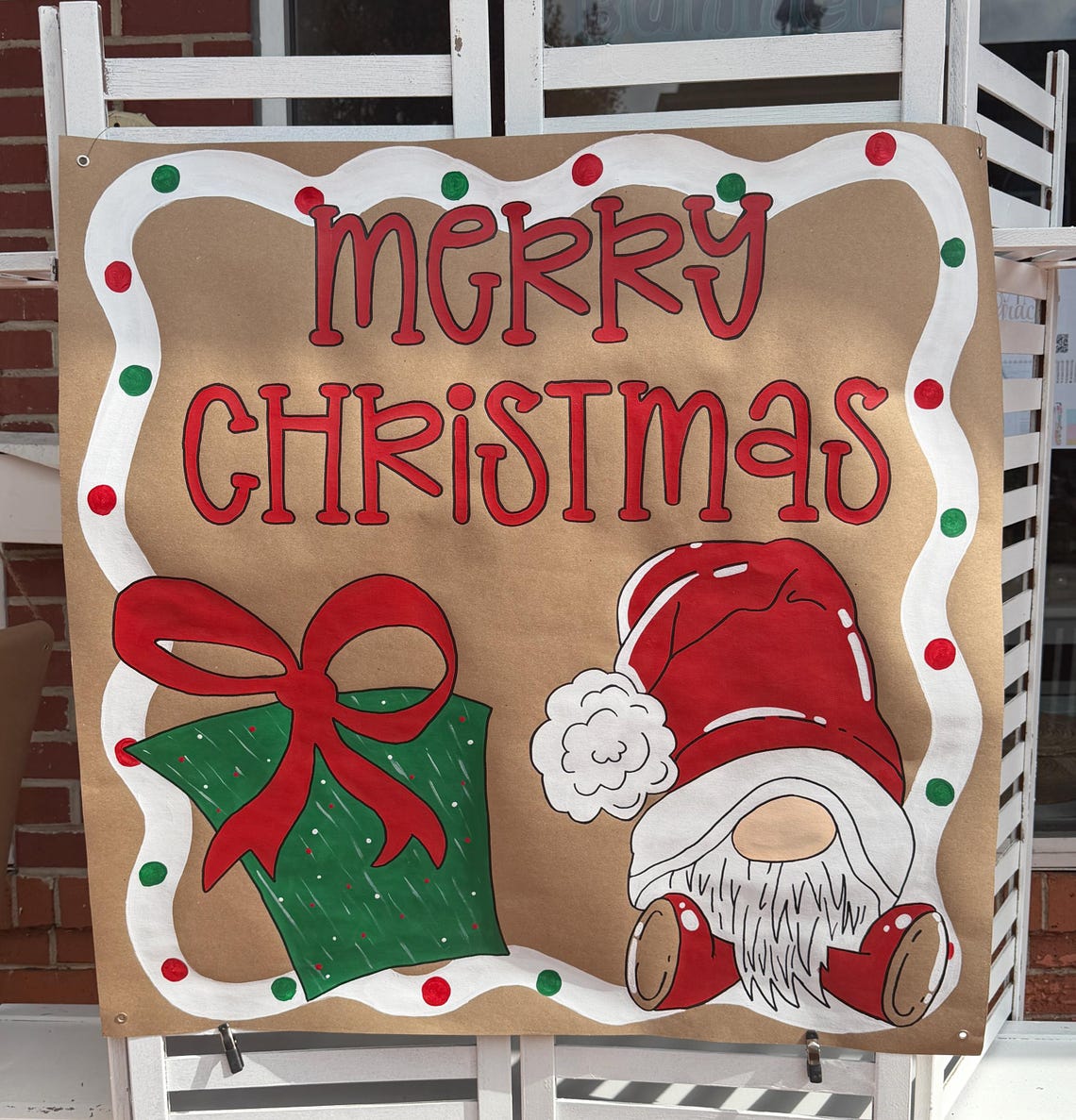 Merry Christmas Gnome Banner | Hand Painted Banner | 3ft X 3ft - Etsy
