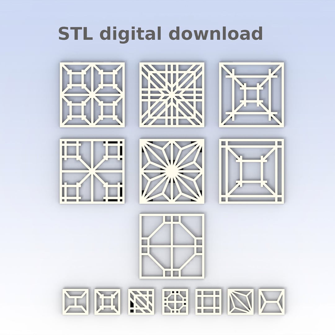 Kumiko Pattern Templates Asa-no-ha Izutsu-tsugi 14 Pieces (STL Files ...