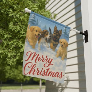 Merry Christmas Puppy Garden Flag: Holiday Dog Yard Decor - Etsy