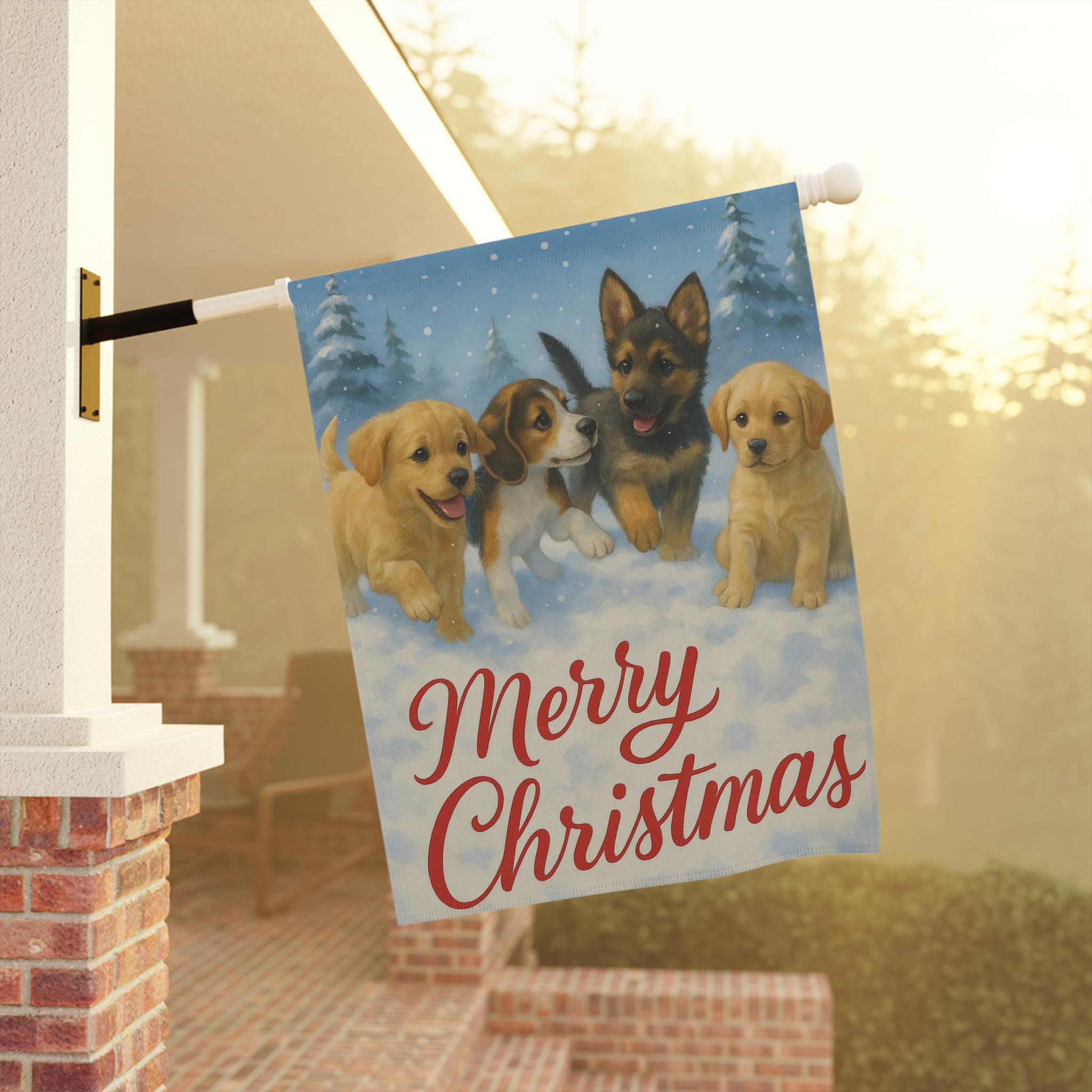 Merry Christmas Puppy Garden Flag: Holiday Dog Yard Decor - Etsy