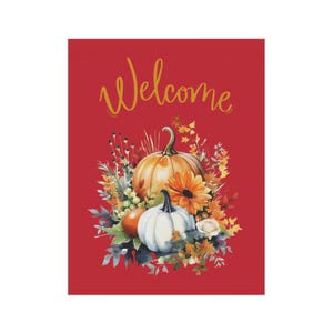 Custom Fall Welcome Flag - Fall Decor in Beautiful Reds and Oranges ...