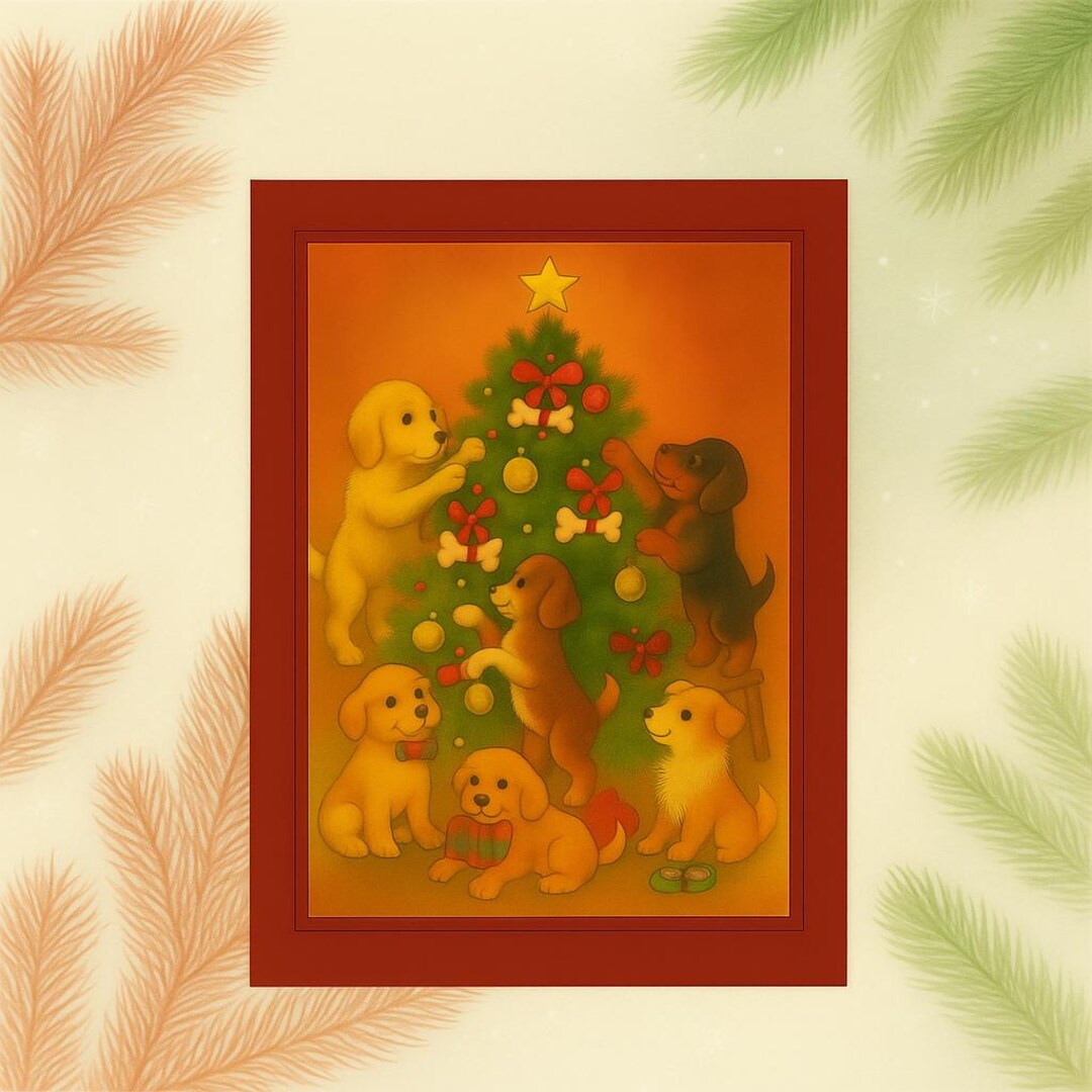Puppy Christmas Tree Postcard Bundle Cute Holiday Dogs Greeting Card ...