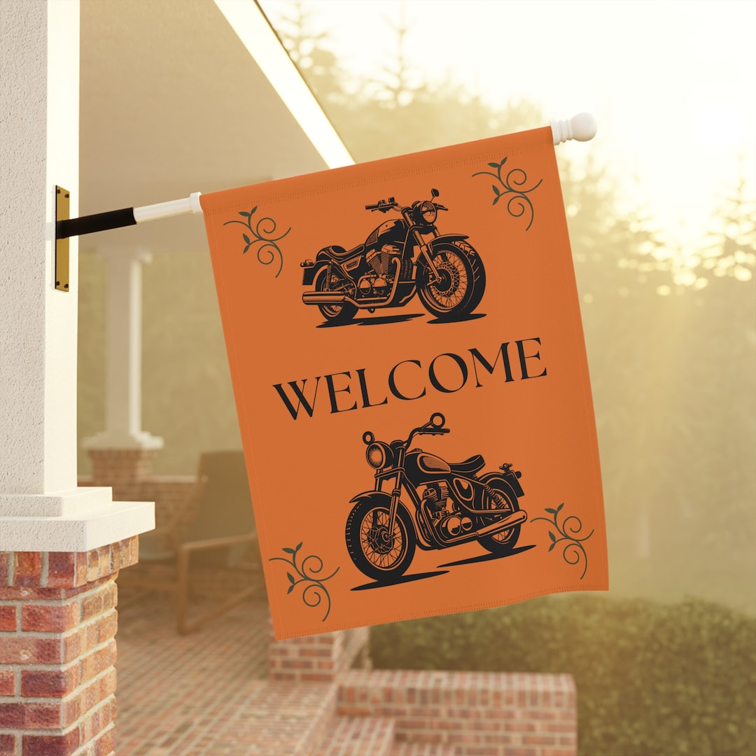 Motorcycle Welcome Flag Porch Biker Home Decor, Outdoor Motorcycle ...