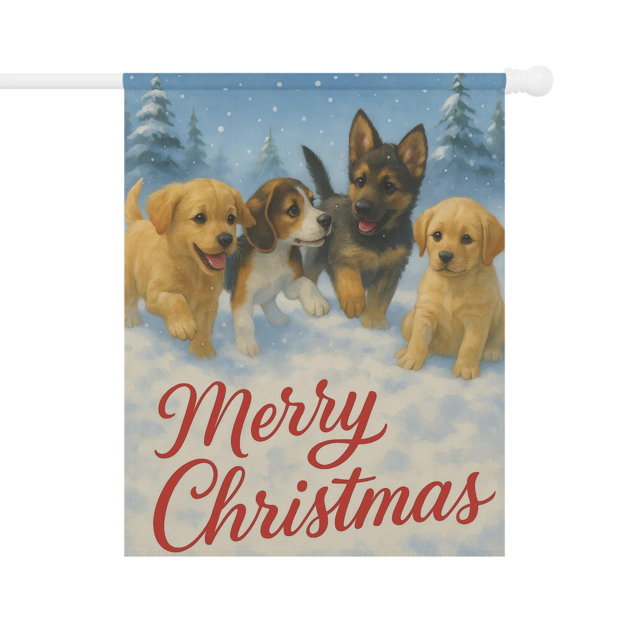 Merry Christmas Puppy Garden Flag: Holiday Dog Yard Decor - Etsy