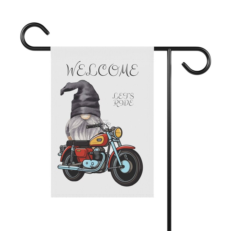 Custom Motorcycle Let's Ride Garden Flag House Banner Biker Gnome Small ...