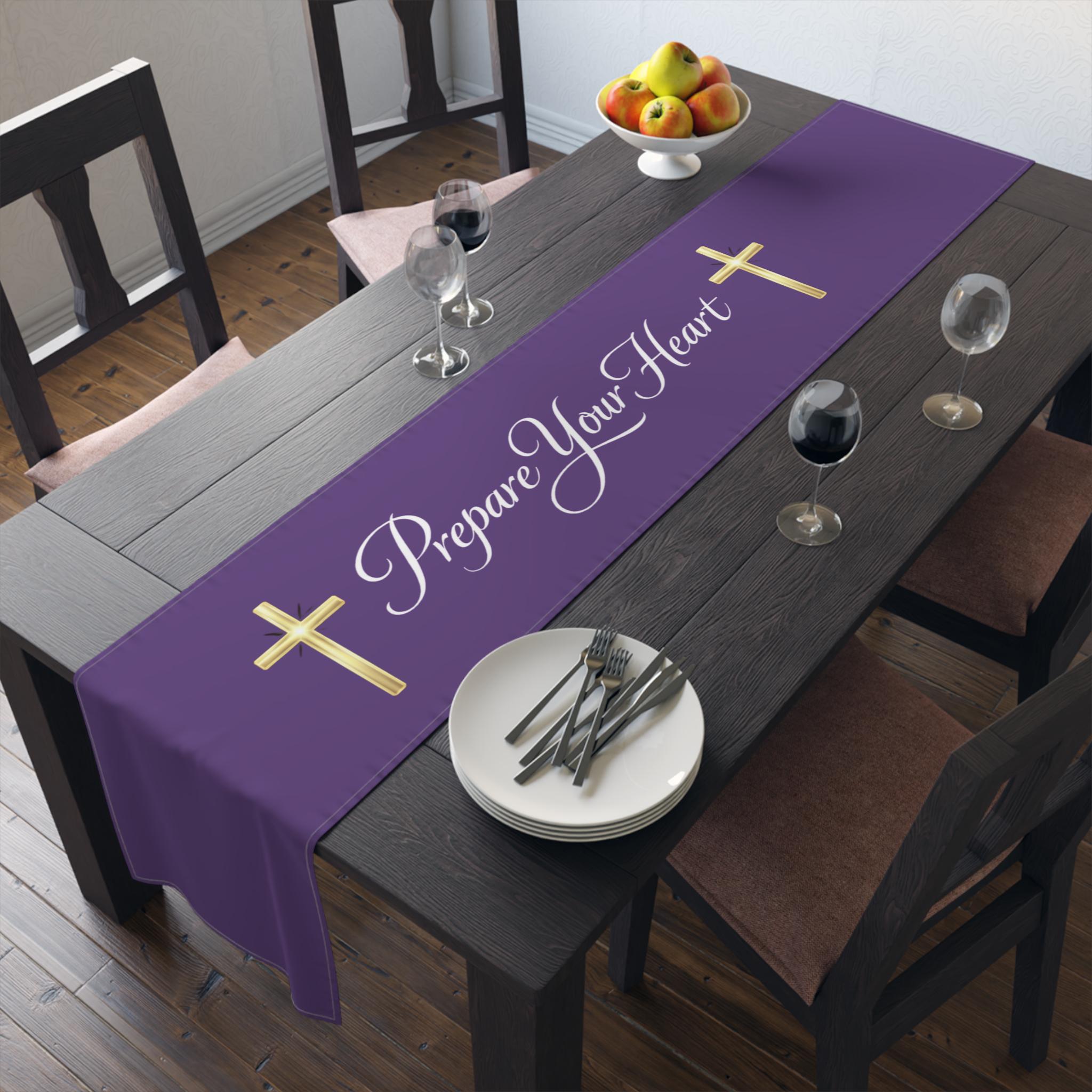 Lent Table Runner Purple Christian Decor Prepare Your Heart Gold Cross ...