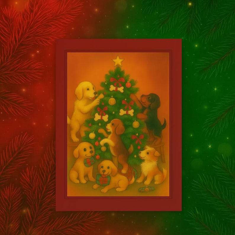 Puppy Christmas Tree Postcard Bundle Cute Holiday Dogs Greeting Card ...