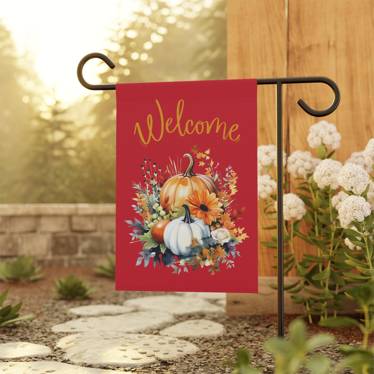 Custom Fall Welcome Flag - Fall Decor in Beautiful Reds and Oranges ...