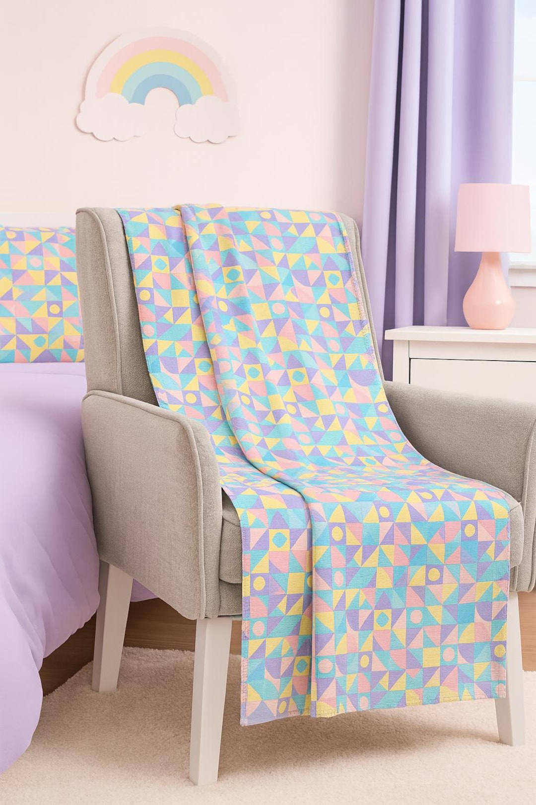 Kawaii Inspired Geometric Plush Blanket Pastel Throw Teens Tweens Cute ...