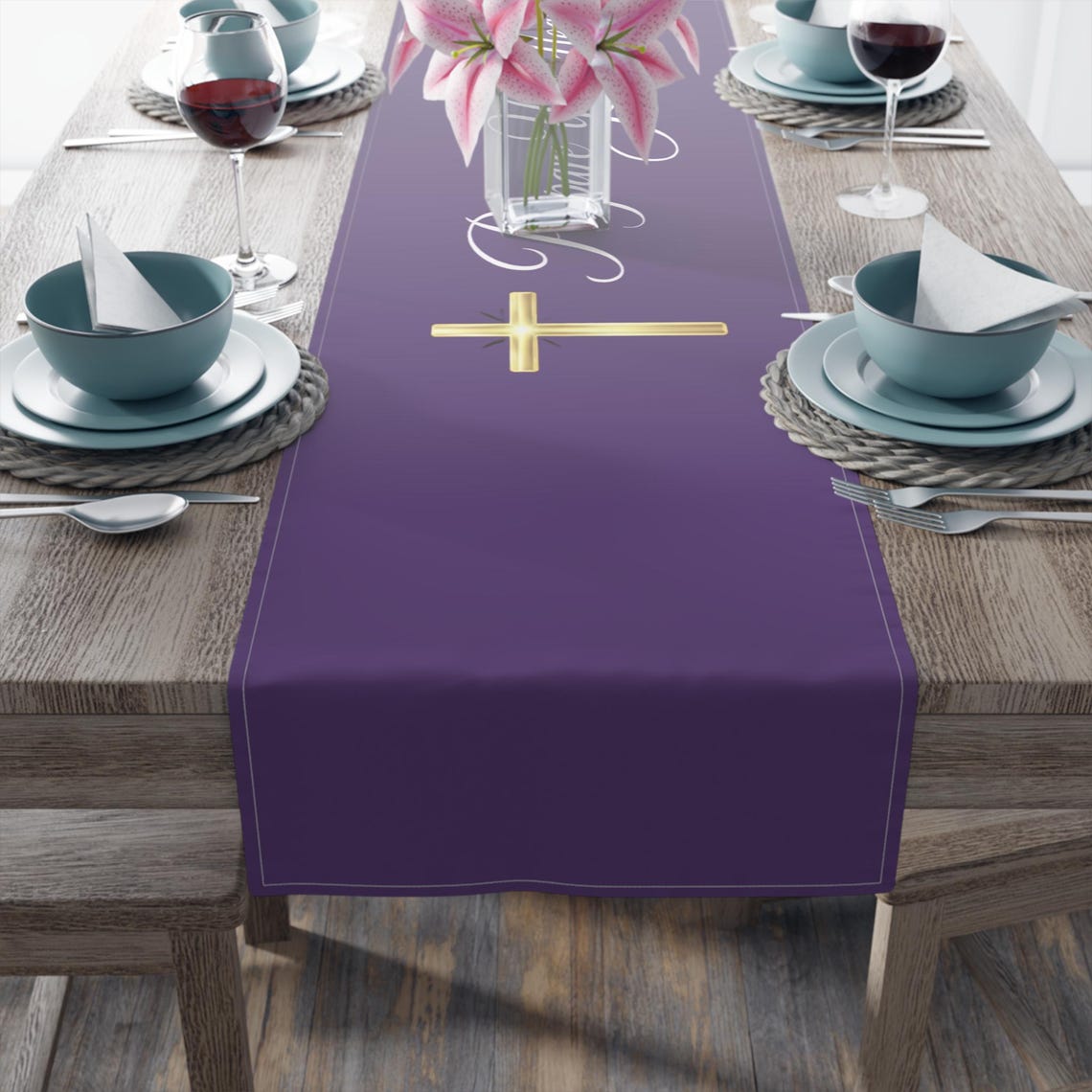 Lent Table Runner Purple Christian Decor Prepare Your Heart Gold Cross ...