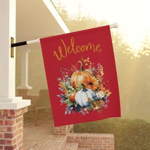 Custom Fall Welcome Flag - Fall Decor in Beautiful Reds and Oranges ...