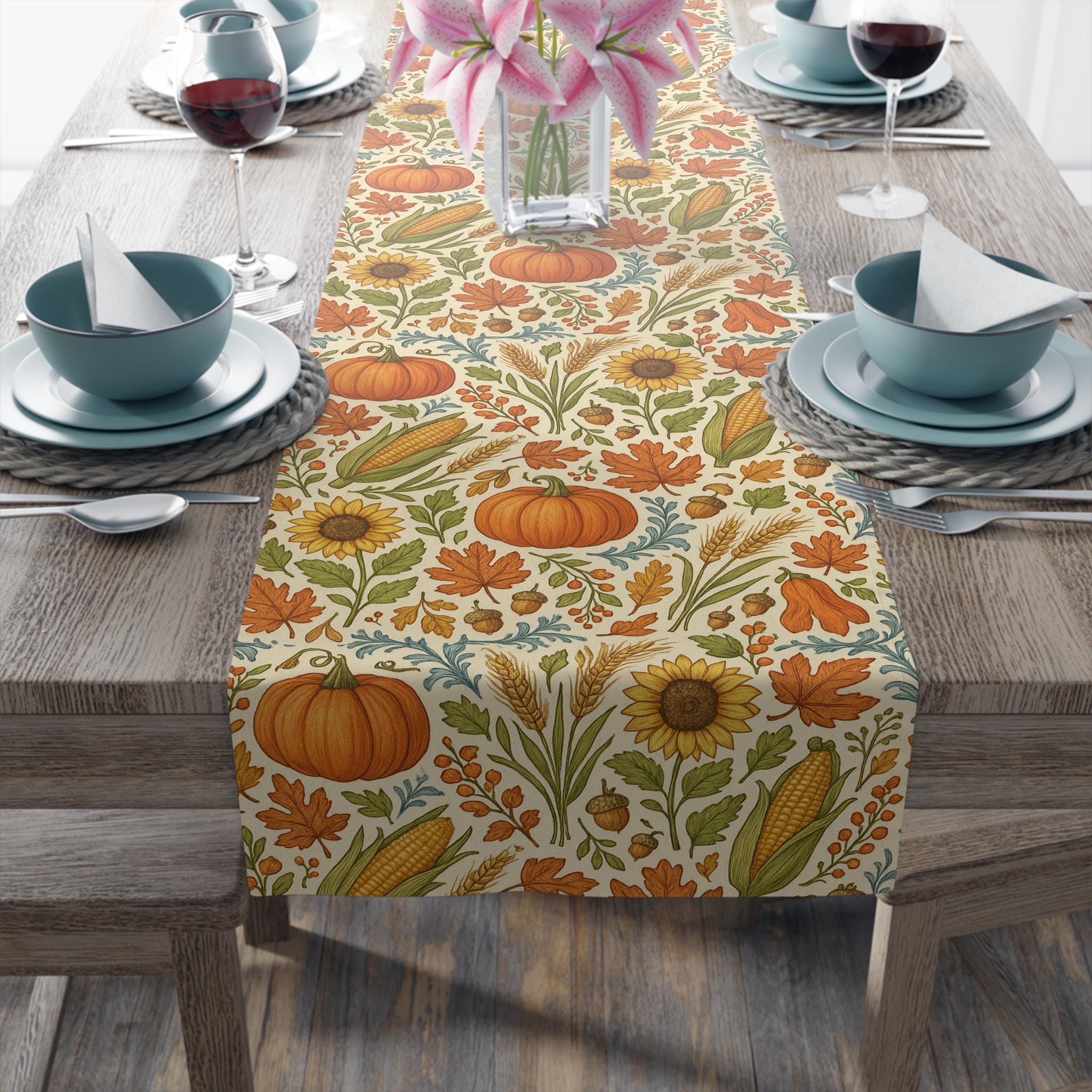 Cottagecore Thanksgiving Table Runner: Pumpkins, Sunflowers, Fall ...
