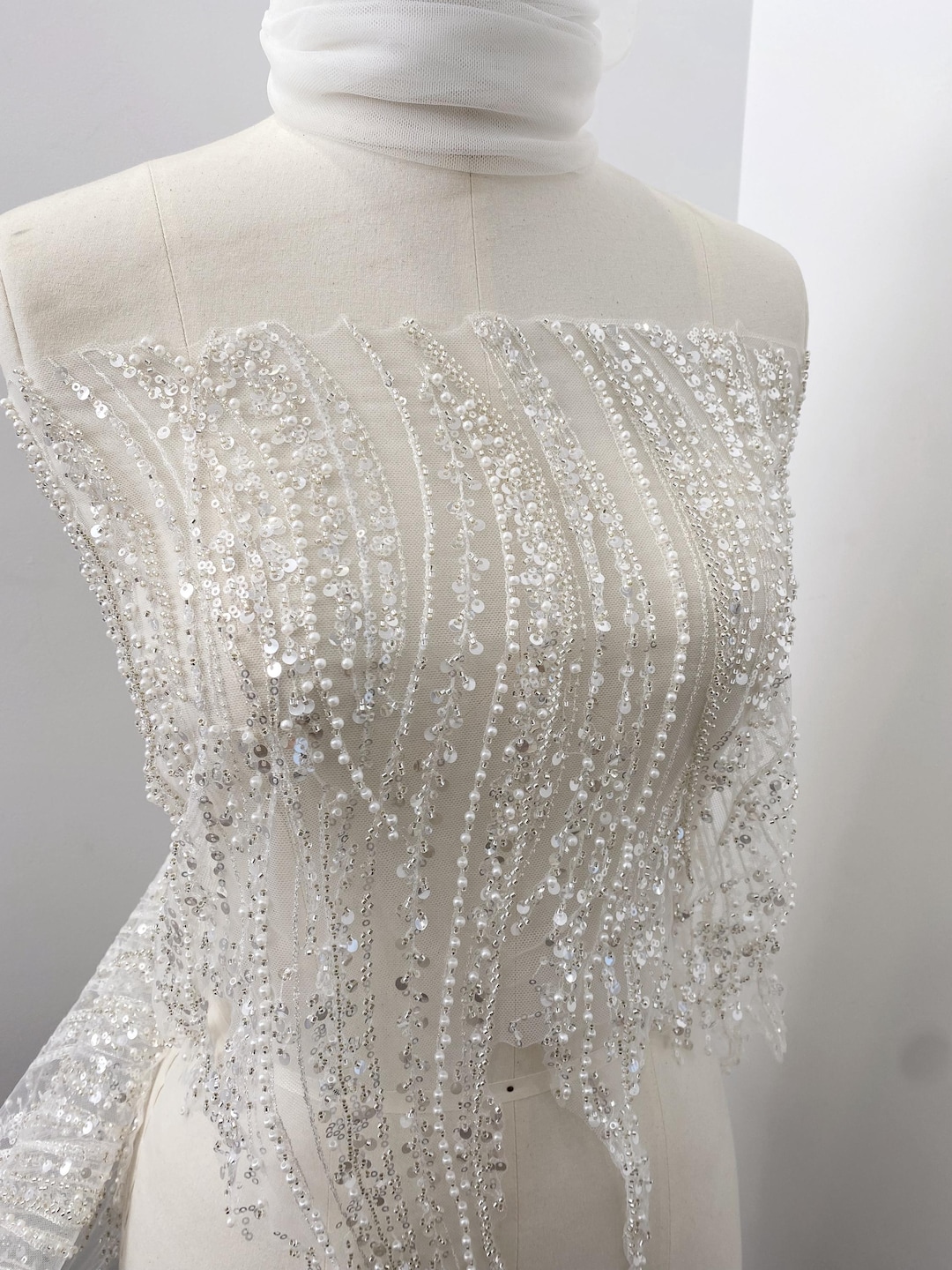 Luxury Silver Beaded Lace Trim With Sequins and Beads,3d Wave Lace ...