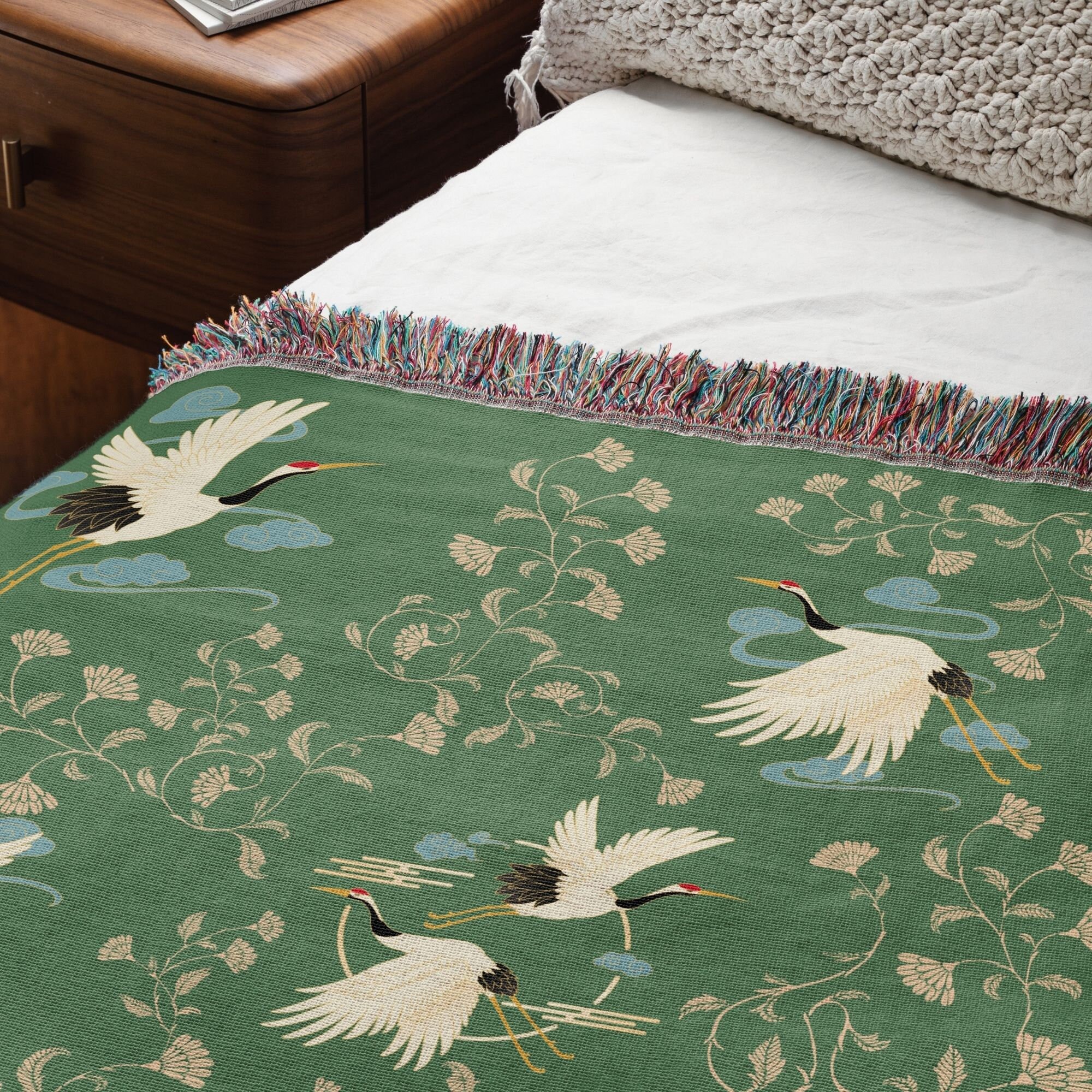 Crane Woven Blanket, Chinoiserie Wall Tapestry Throw Picnic Blanket ...
