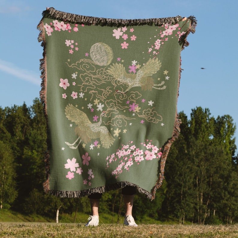 Crane Woven Blanket, Chinoiserie Wall Tapestry Throw Picnic Blanket ...