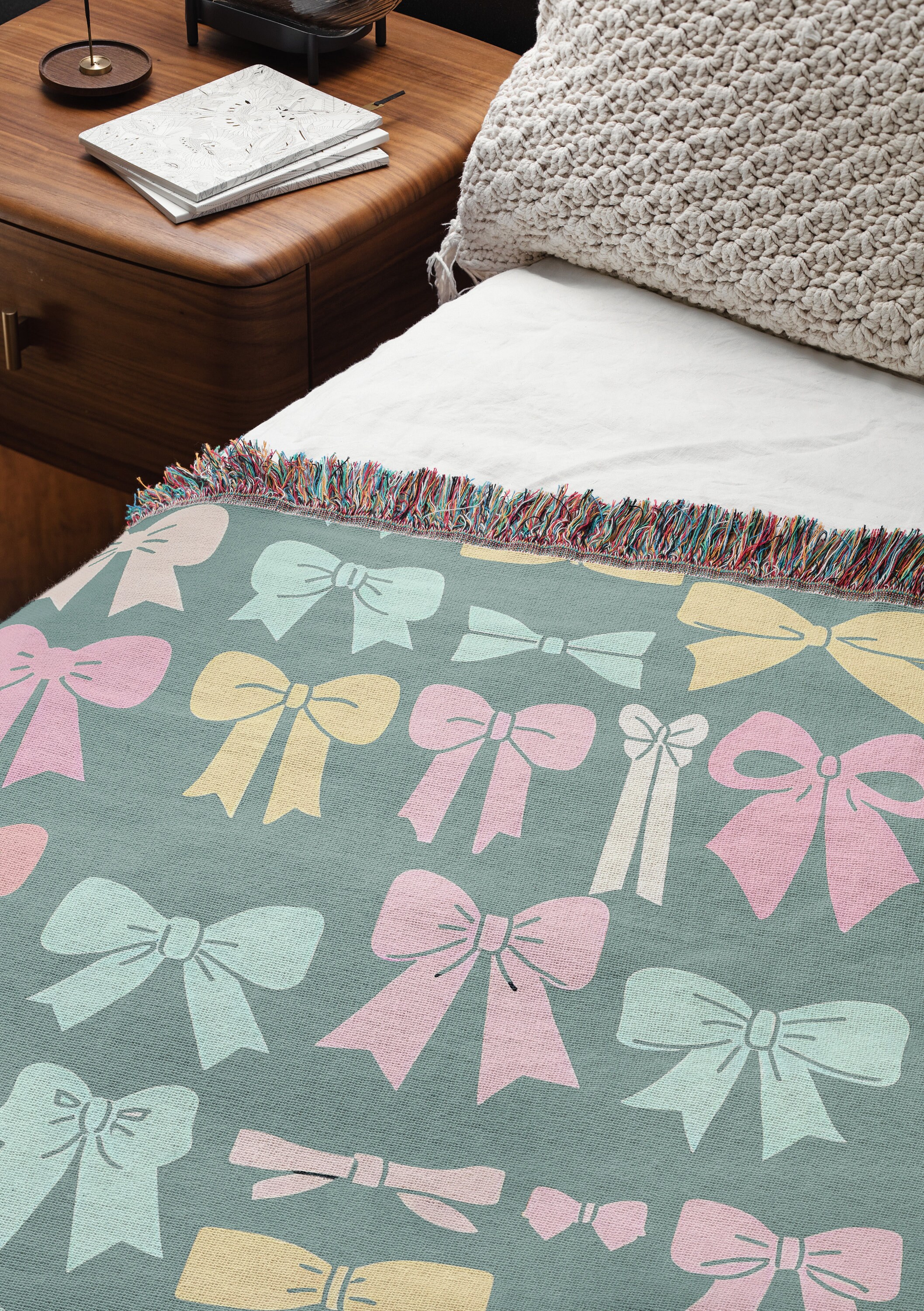 Pink Bow Woven Blanket, Coquette Wall Hanging Tapestry Throw Picnic ...