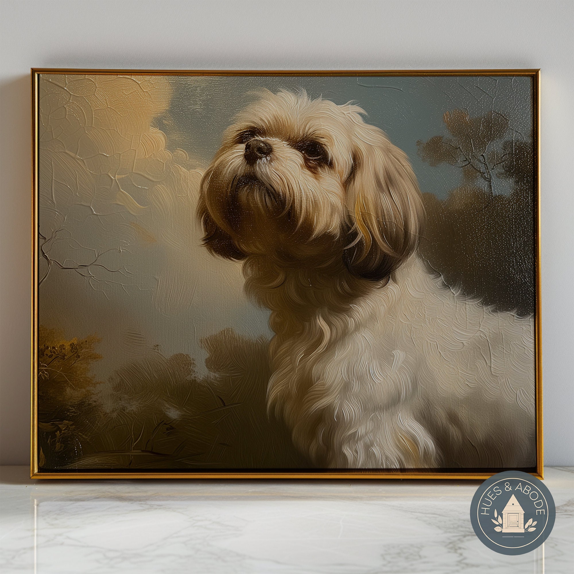Shih Tzu Portrait Dog Painting Shih Tzu Painting Vintage Oil Painting ...