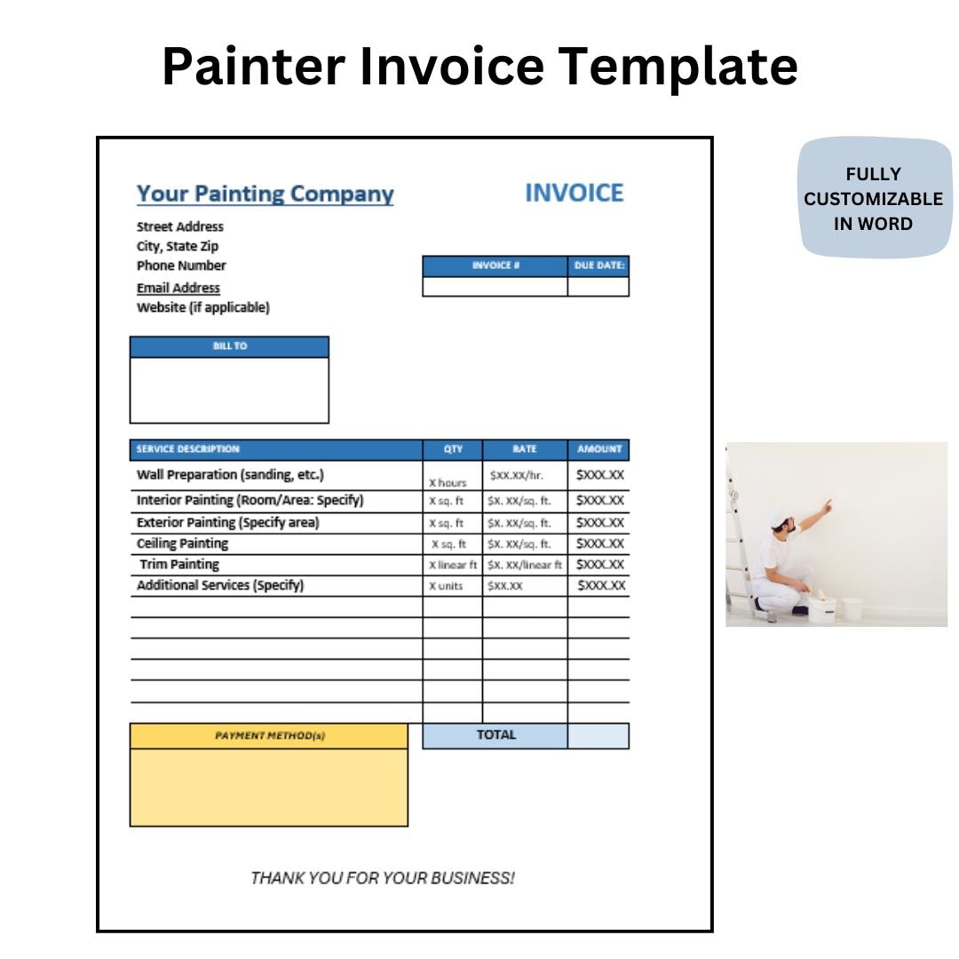 PAINTER INVOICE Template (WORD Doc.) - Etsy