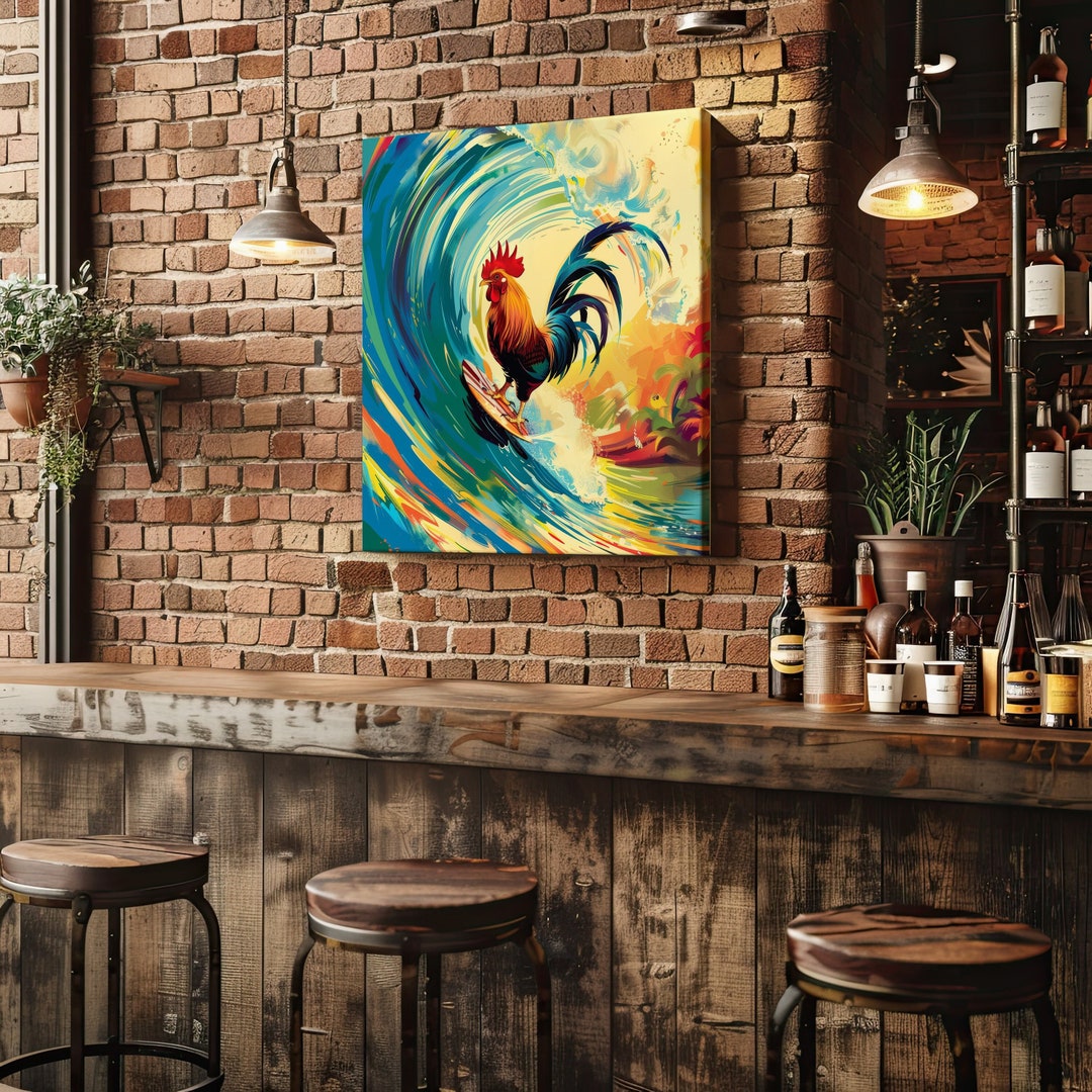 Surfing Art Print, Surfing Rooster No. 4, Rooster Art Prints, Rooster ...