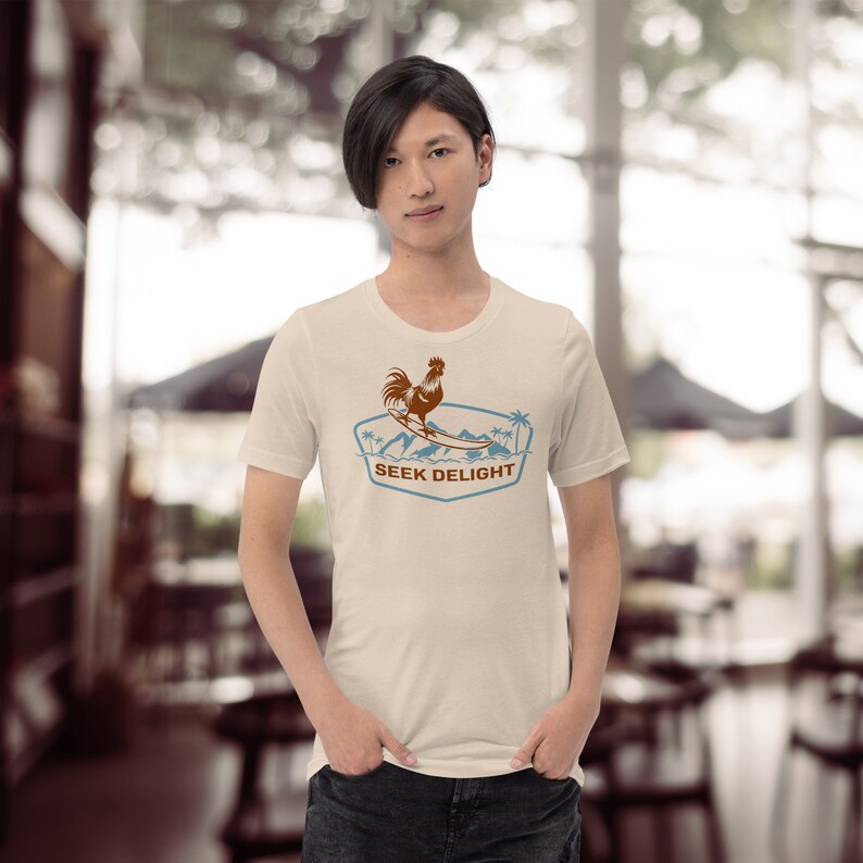 Surfing Rooster T-shirt, Seek Delight Shirt, Delightful Works, Hawaii ...