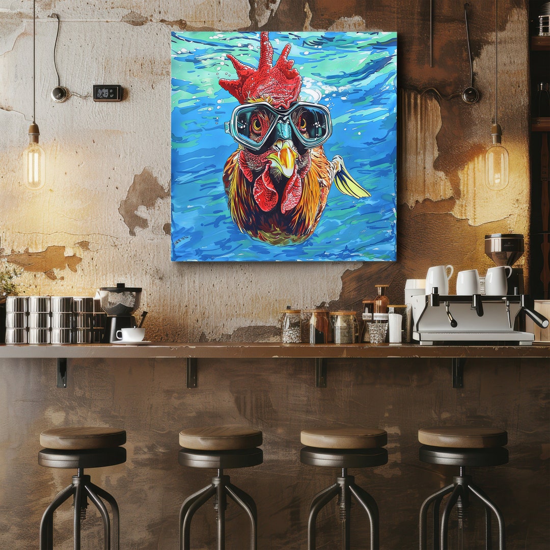 Scuba Diving Print, Scuba Art, Scuba Rooster No. 1, Rooster Art, Quirky ...