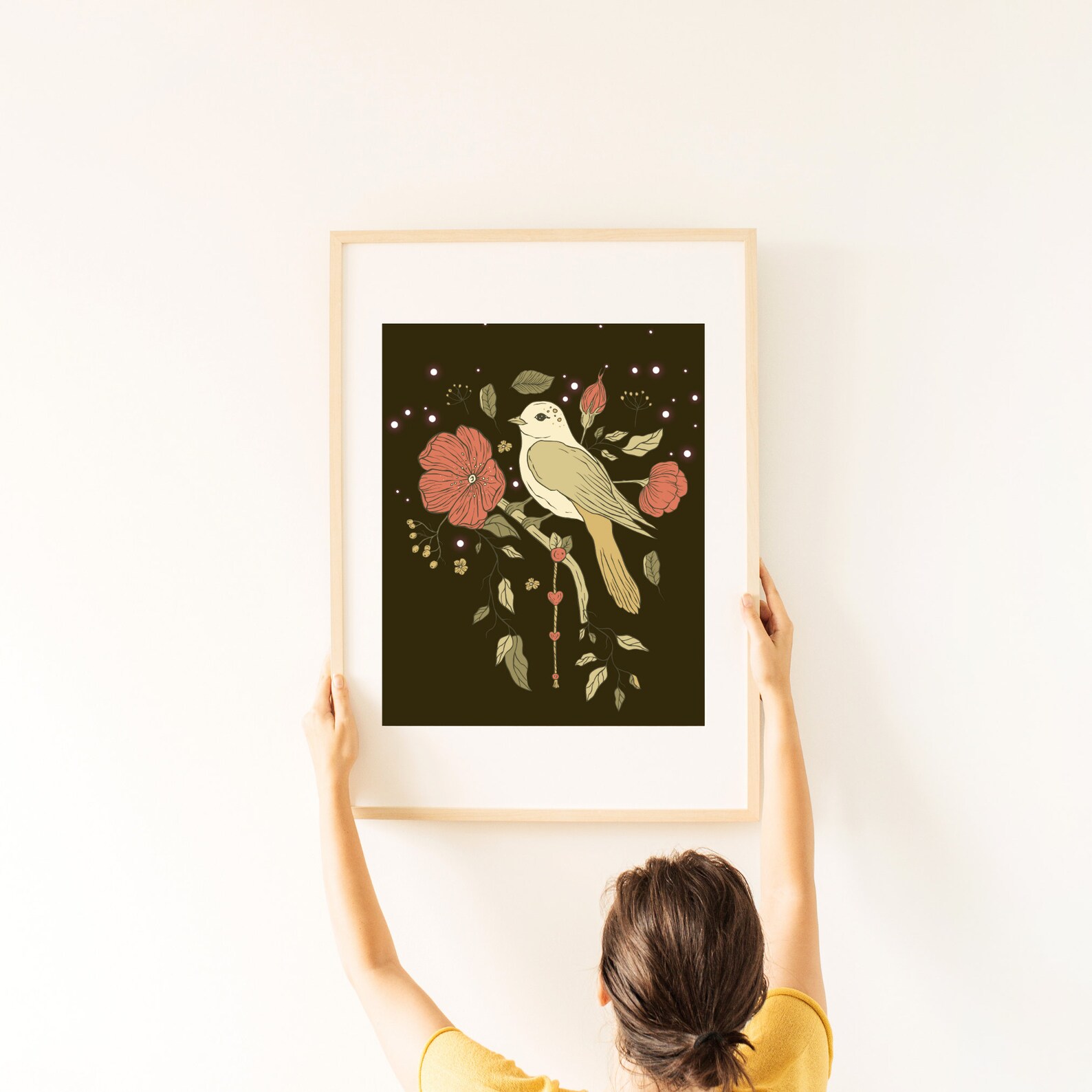 Sparrow Folk Art Print, Art for Bird Lovers, Wall Art for Office ...