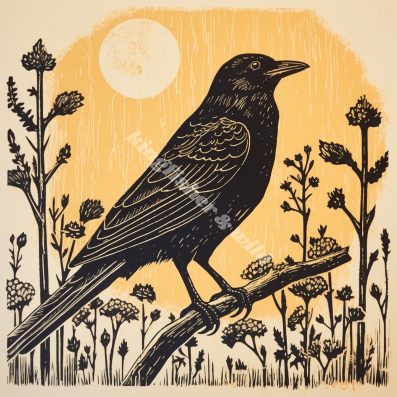 Crow Wall Art, Crow Art, Crow Illustration, Art for Office, Wall Art ...