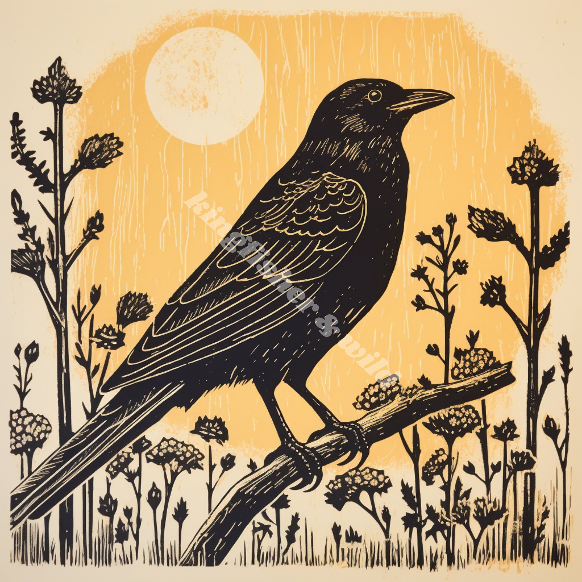 Crow Wall Art, Crow Art, Crow Illustration, Art for Office, Wall Art ...