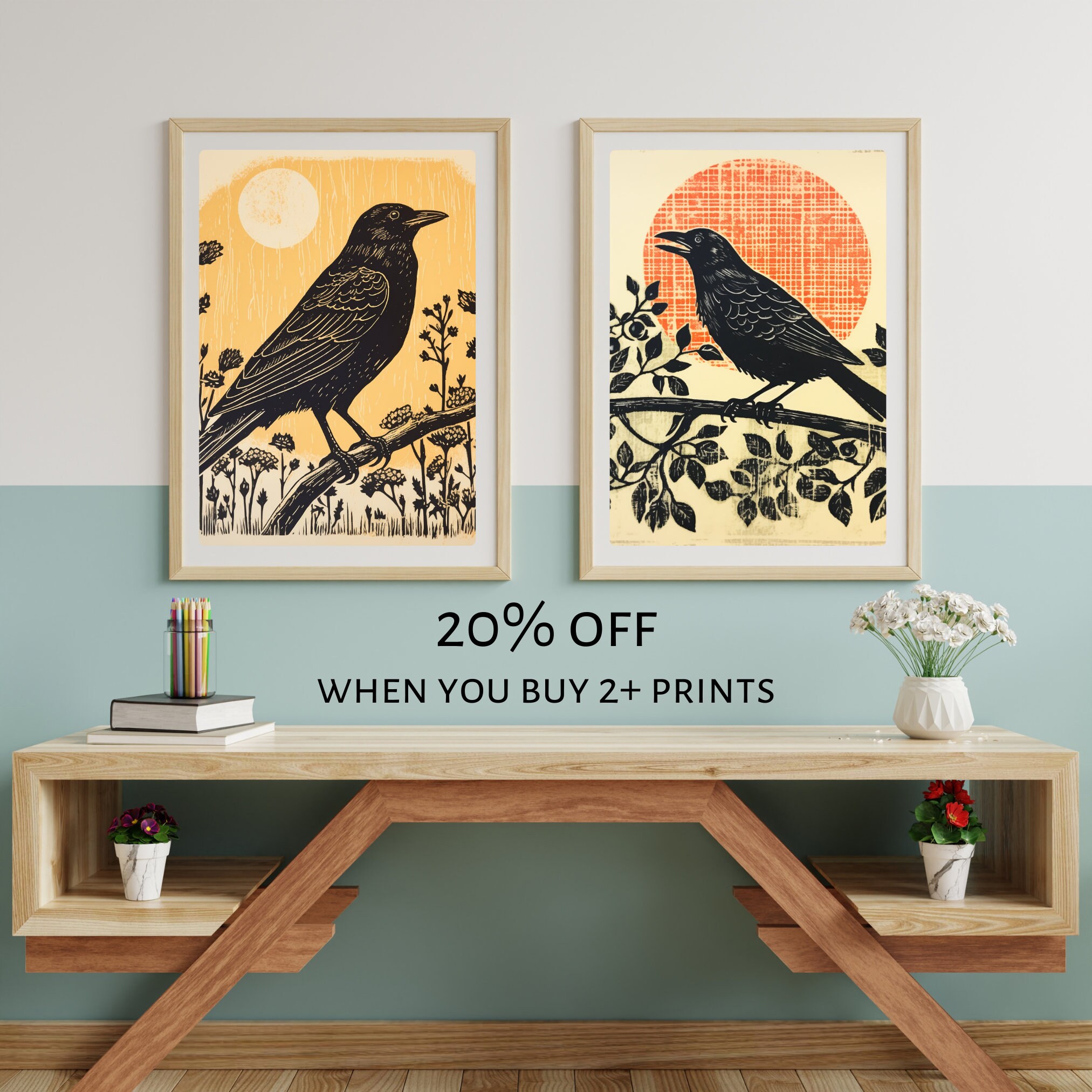Crow Wall Art, Crow Art, Crow Illustration, Art for Office, Wall Art ...