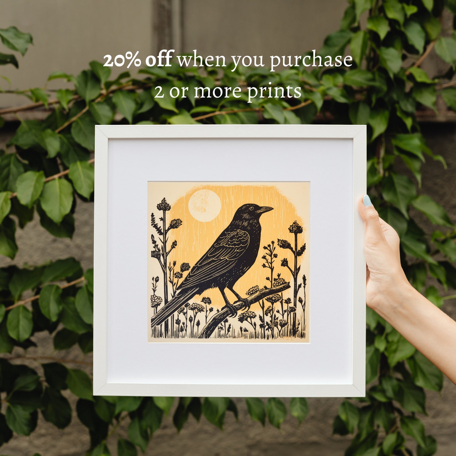 Crow Wall Art, Crow Art, Crow Illustration, Art for Office, Wall Art ...