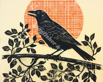 Crow Wall Art, Crow Art, Crow Illustration, Art for Office, Wall Art ...
