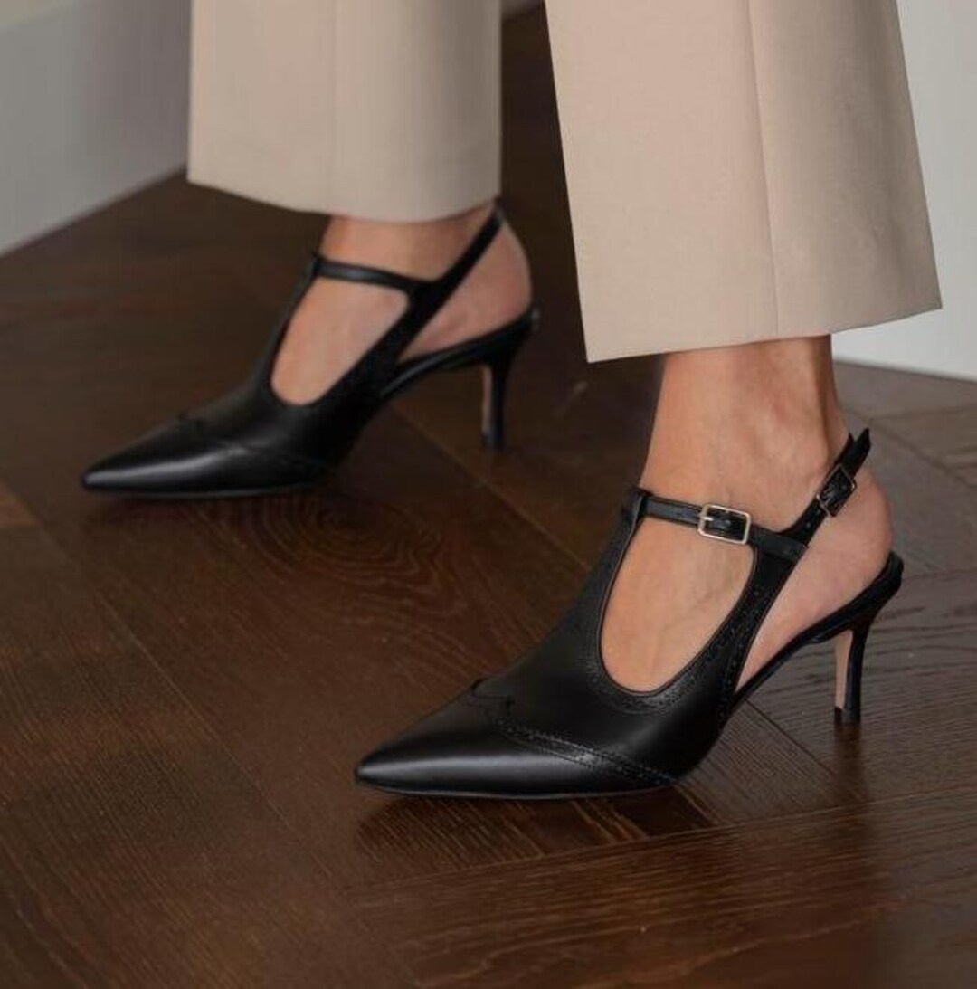 Black Leather High Heel Shoes, Handmade Stilettos - Etsy