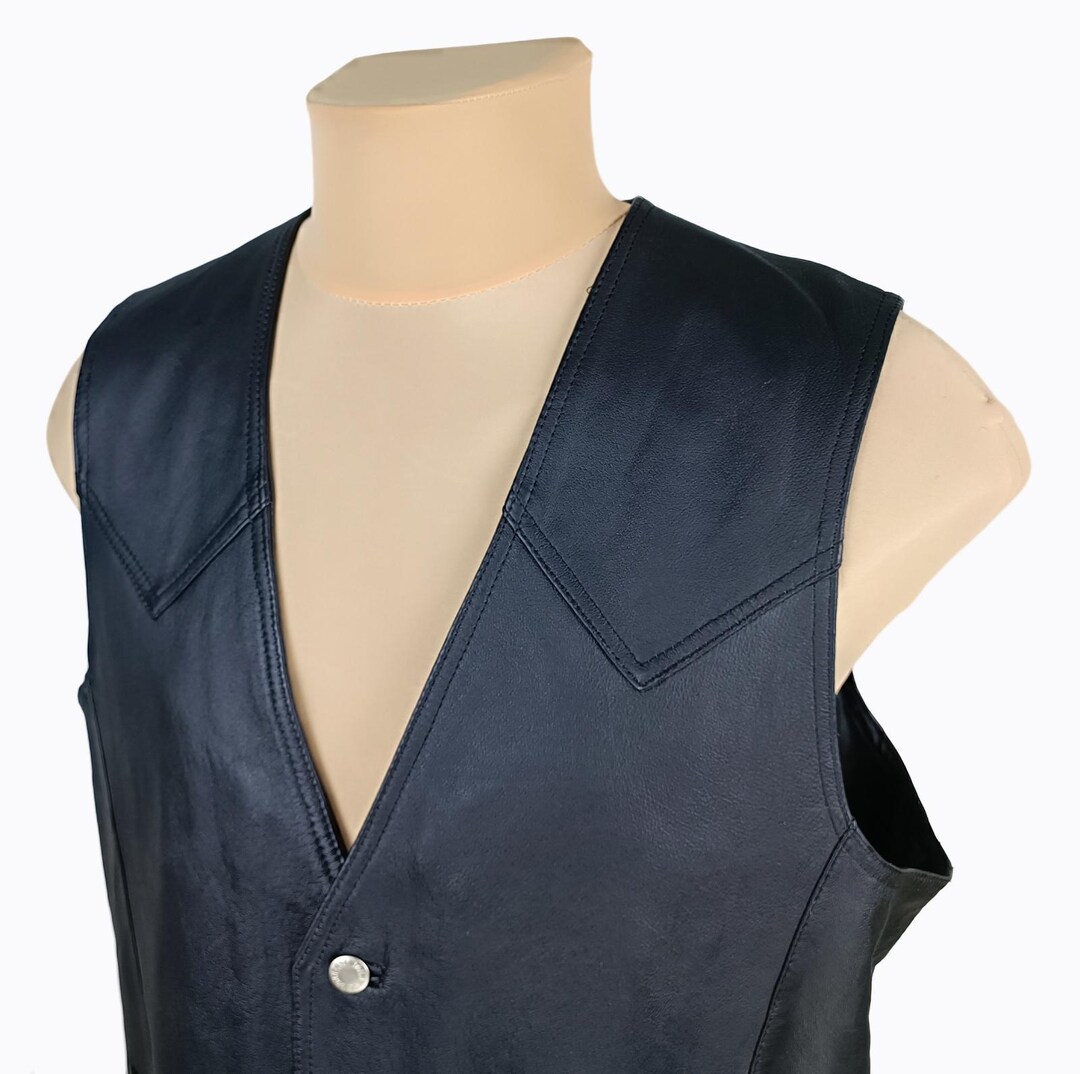 Vintage John F.gee Mens Black Leather Biker Motorcycle Vest Waistcoat ...