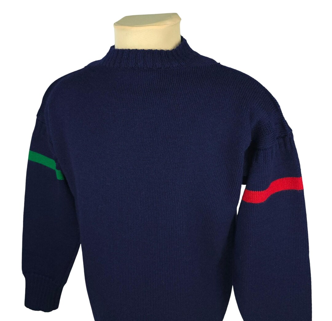 Guernsey Channel Jumper Navy Wool Traditional Fishermans Sweater Size ...