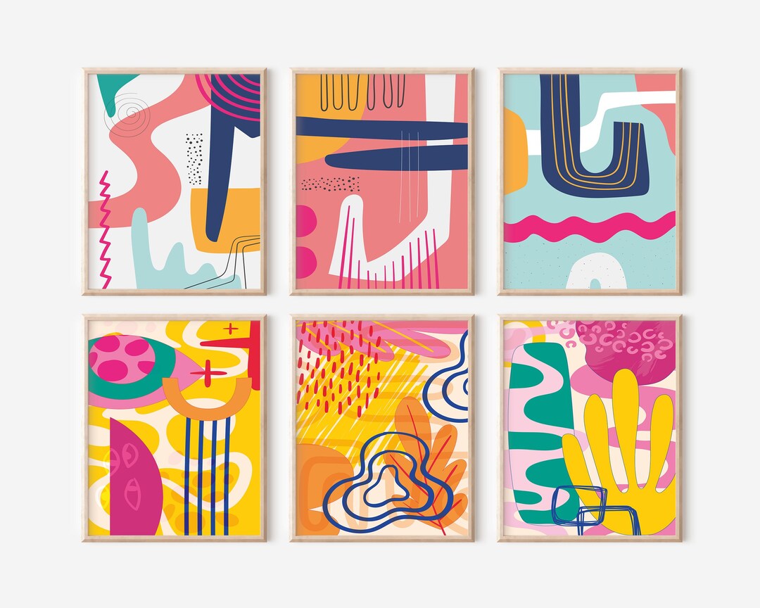 6 Modern Abstract Posters Wall Art Set Vibrant Abstract Designs ...