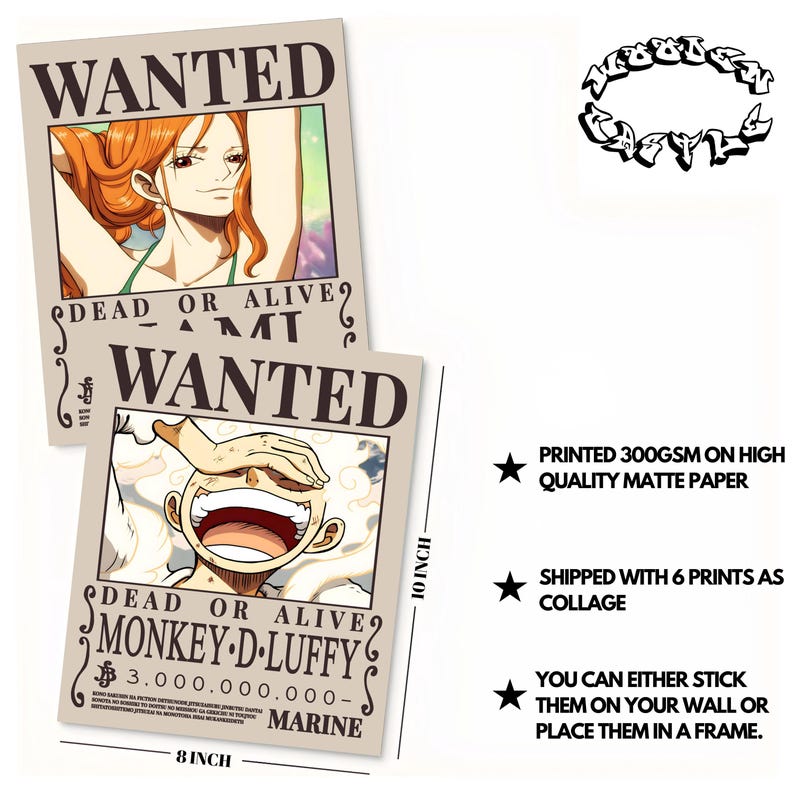 9 One Piece Wanted Posters Wall Art Set Featuring Iconic Pirate ...