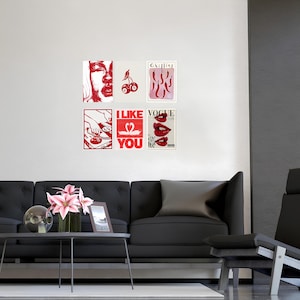 PRINTED 6 PCS Red Aesthetic Wall Poster Vintage Aesthetic Posters Red ...