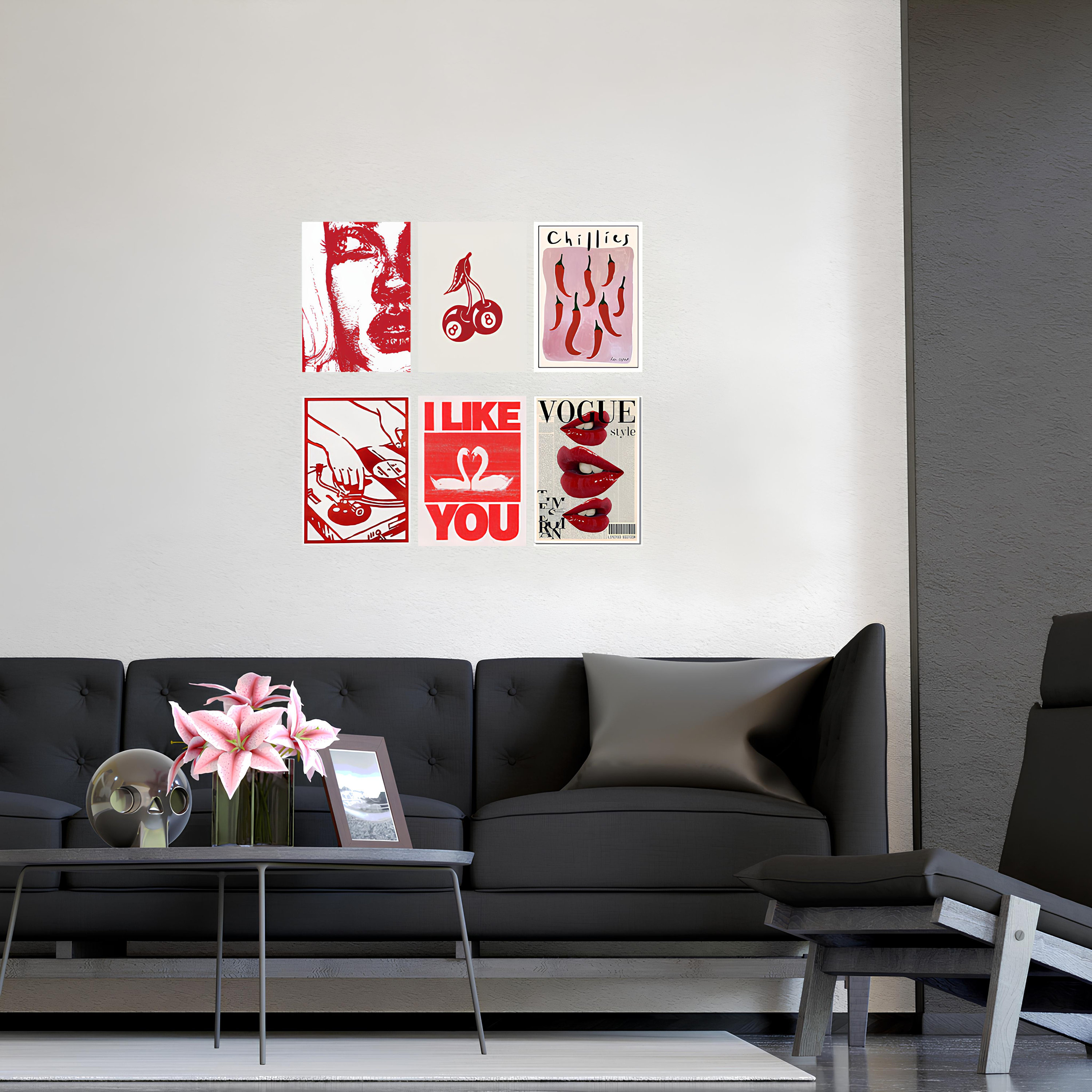 PRINTED 6 PCS Red Aesthetic Wall Poster Vintage Aesthetic Posters Red ...