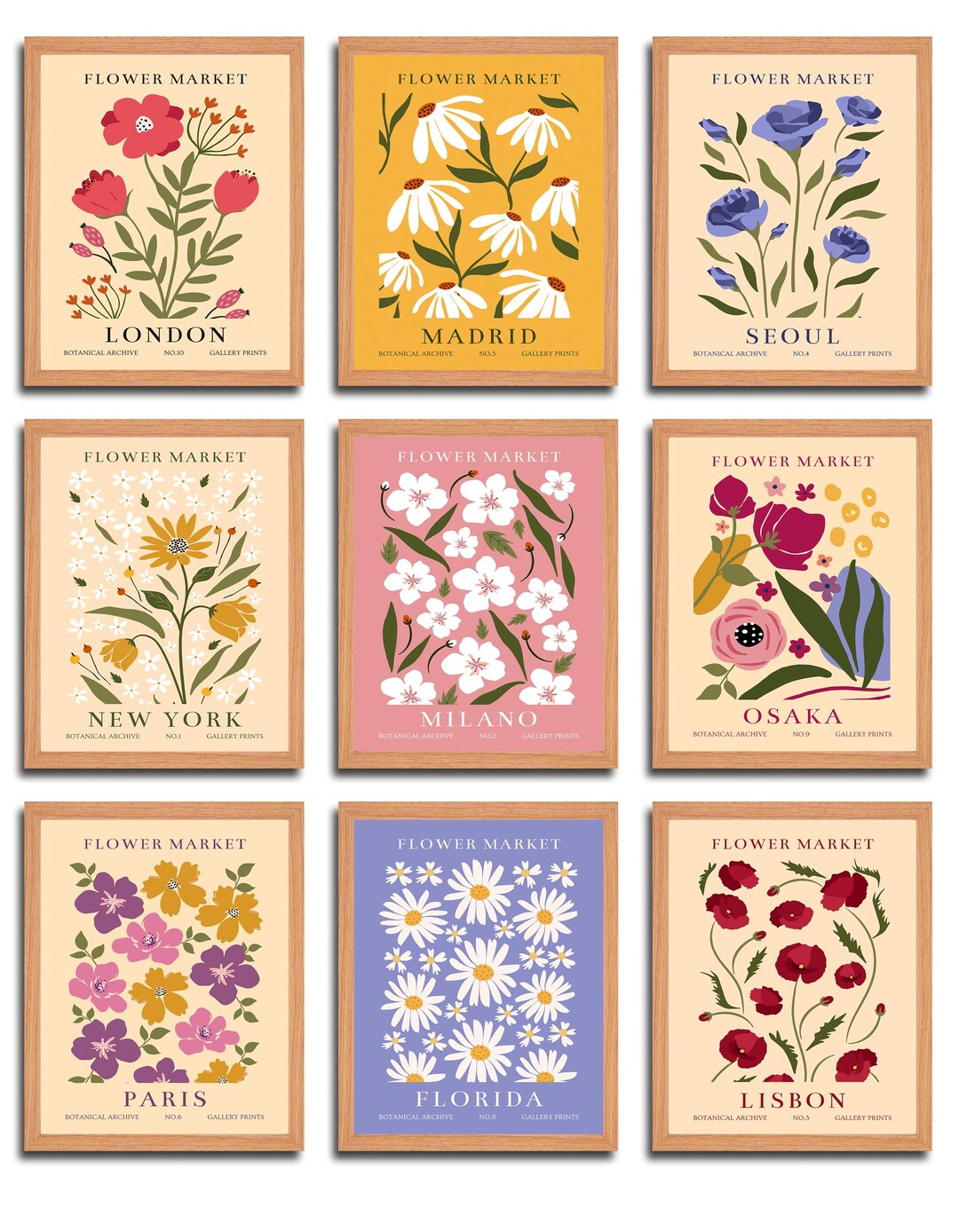 9-piece Floral Poster Set 8x10 Inches Elegant Botanical Wall Art Prints ...