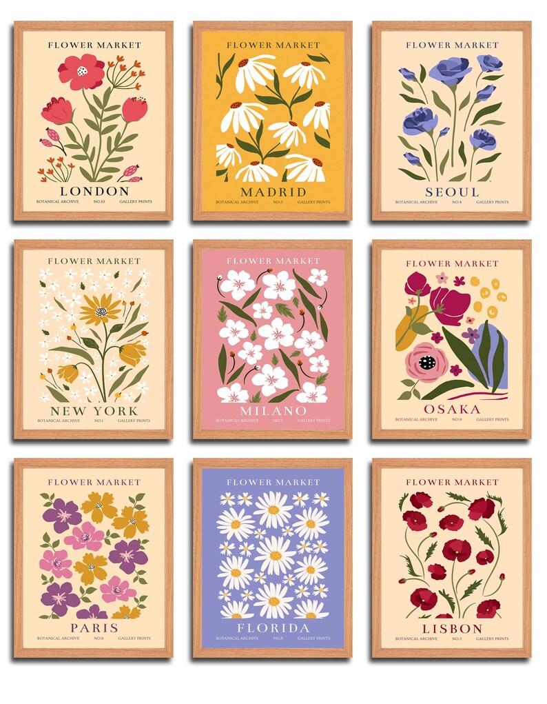 9-piece Floral Poster Set 8x10 Inches Elegant Botanical Wall Art Prints ...
