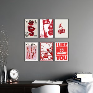 PRINTED 6 PCS Red Aesthetic Wall Poster Vintage Aesthetic Posters Red ...
