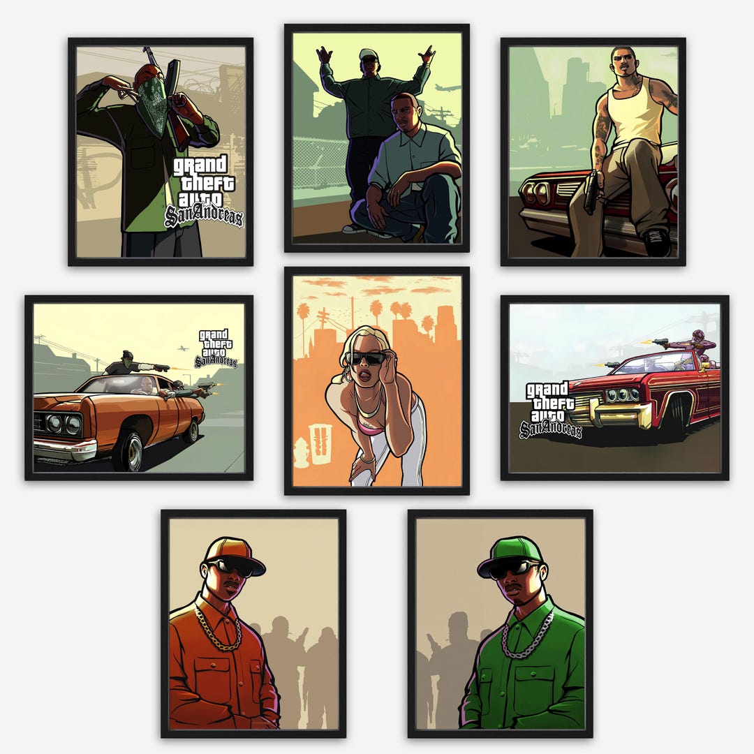 8 GTA San Andreas Posters Wall Art Set Iconic Game Artwork & Retro ...