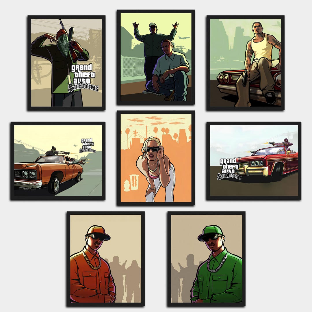 Set of 8 GTA San Andreas Posters Iconic Game Art Featuring CJ and ...