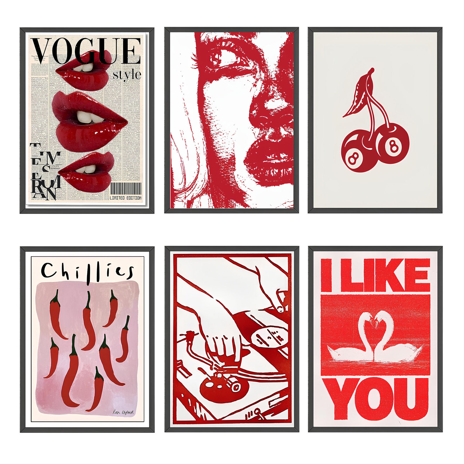 PRINTED 6 PCS Red Aesthetic Wall Poster Vintage Aesthetic Posters Red ...