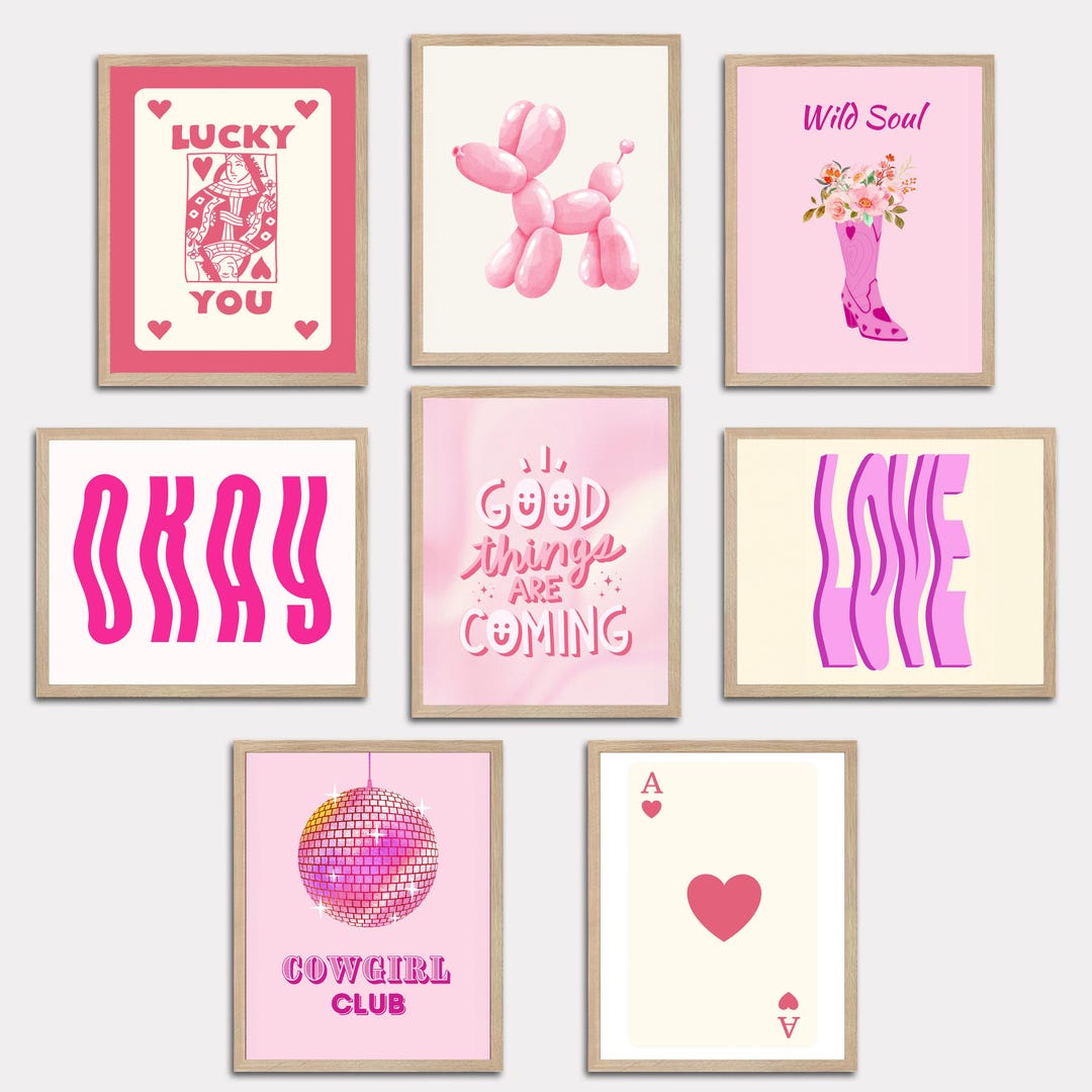 Set of 8 Pink Aesthetic Posters Soft, Trendy Wall Art With Pastel Hues ...
