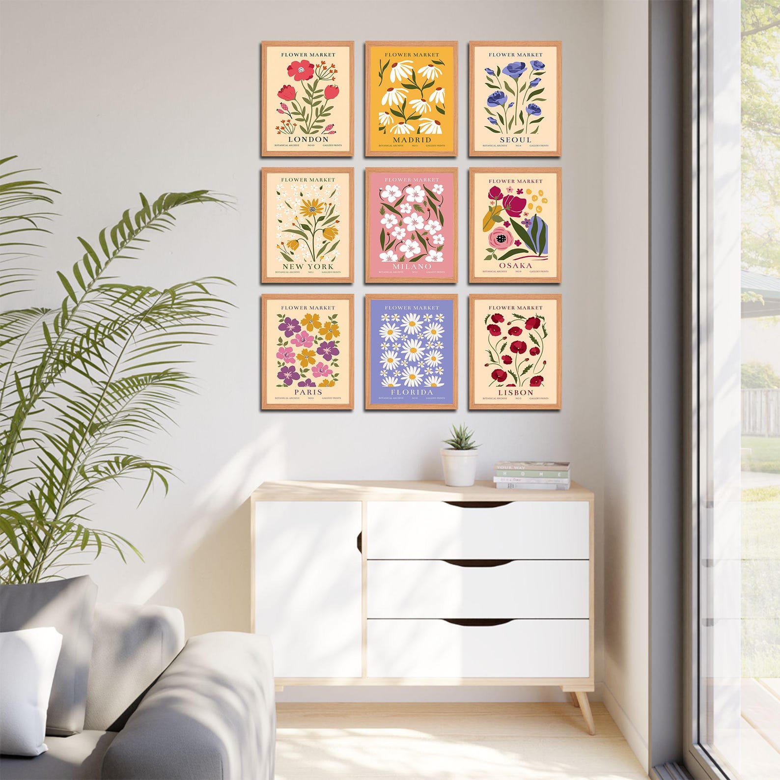 9-piece Floral Poster Set 8x10 Inches Elegant Botanical Wall Art Prints ...