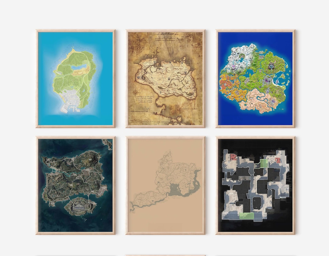 6 Game Map Posters Wall Art Set Iconic Video Game Maps Unique Decor for ...