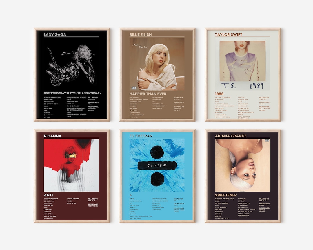 6 Pop Album Covers Wall Art Set Iconic Music Album Artwork Colorful ...